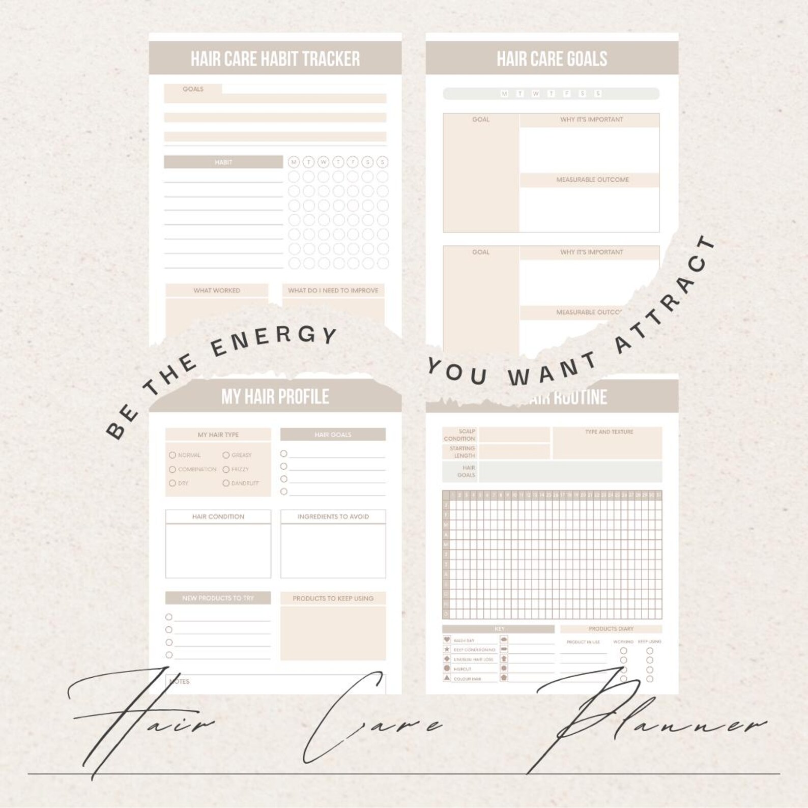 Hair Care Planner, Hair Routine Tracker, Printable Hair Planner ...