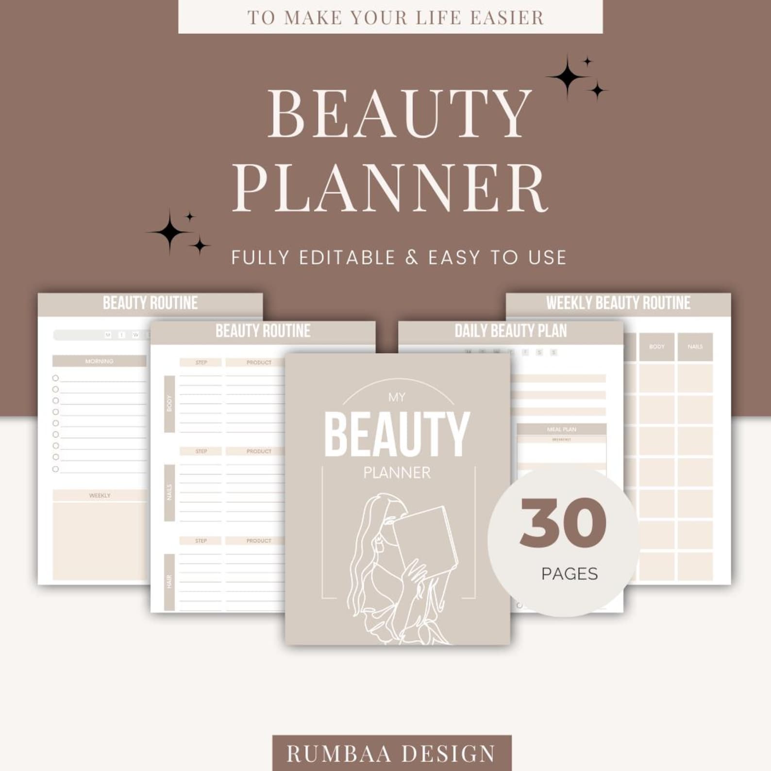 Beauty Planner | Digital Planner | Canva Template | Daily Planner ...