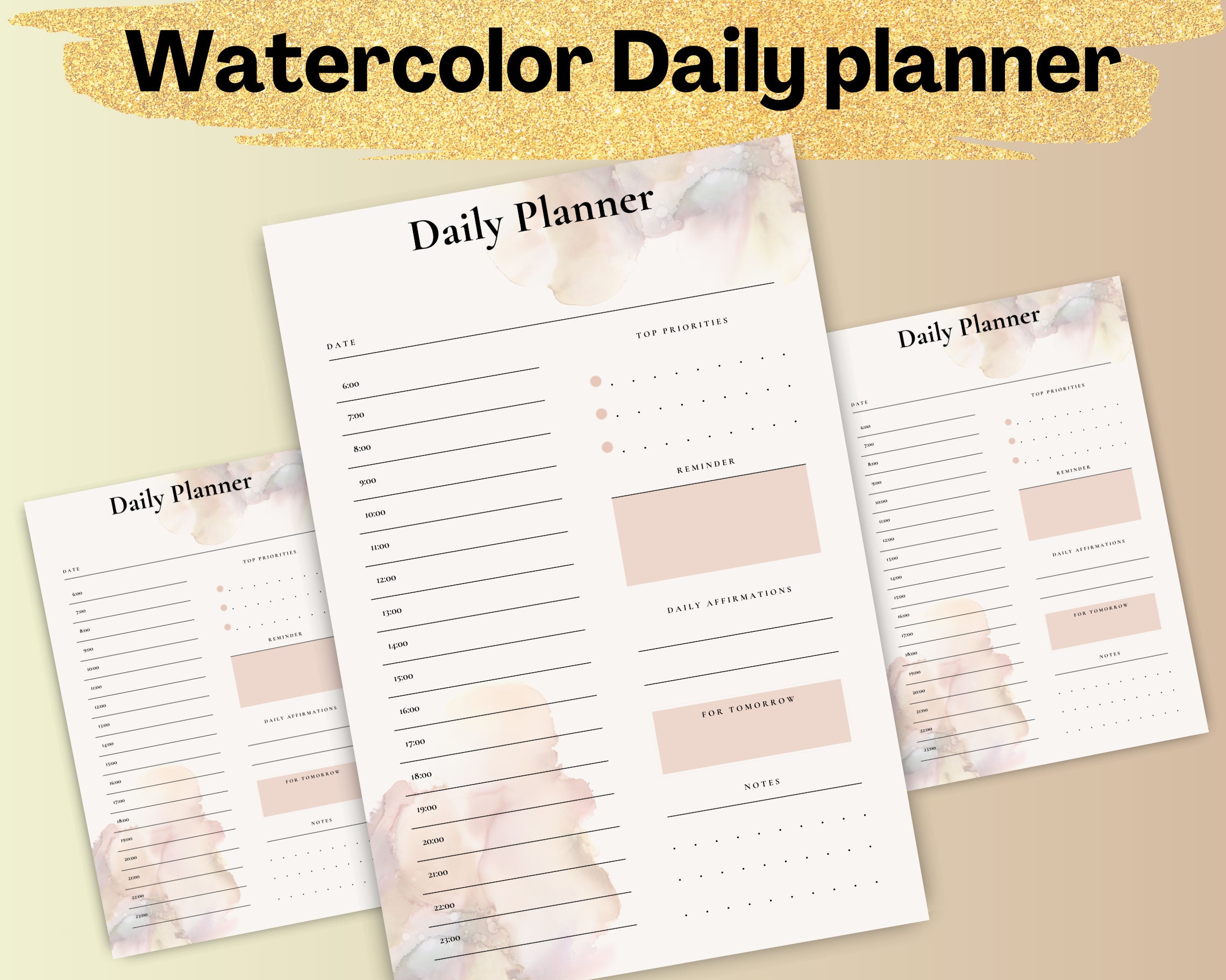 Daily Planner & Priorities List Reminder, Daily Affirmations Watercolor ...