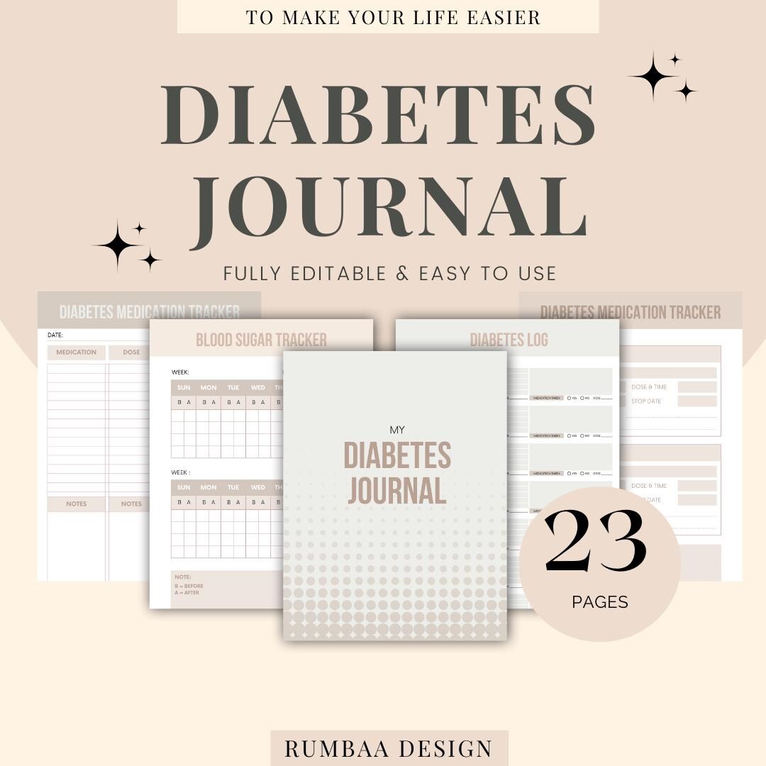 Diabetes Journal | Blood Sugar Log | Diabetes Planner | Glucose Tracker ...