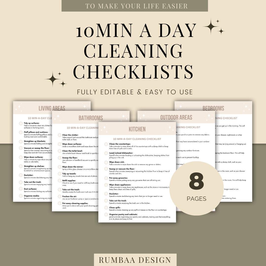 10-minute a Day Cleaning Checklists | Daily Cleaning Routine | Quick ...