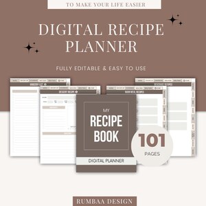 Recipe Planner, Printable Recipe Book, Digital Cookbook, Meal Planner ...
