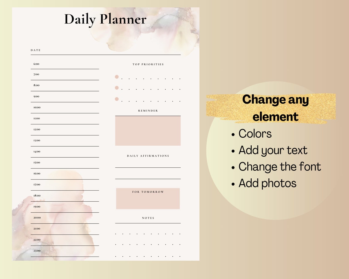 Daily Planner & Priorities List Reminder, Daily Affirmations Watercolor ...