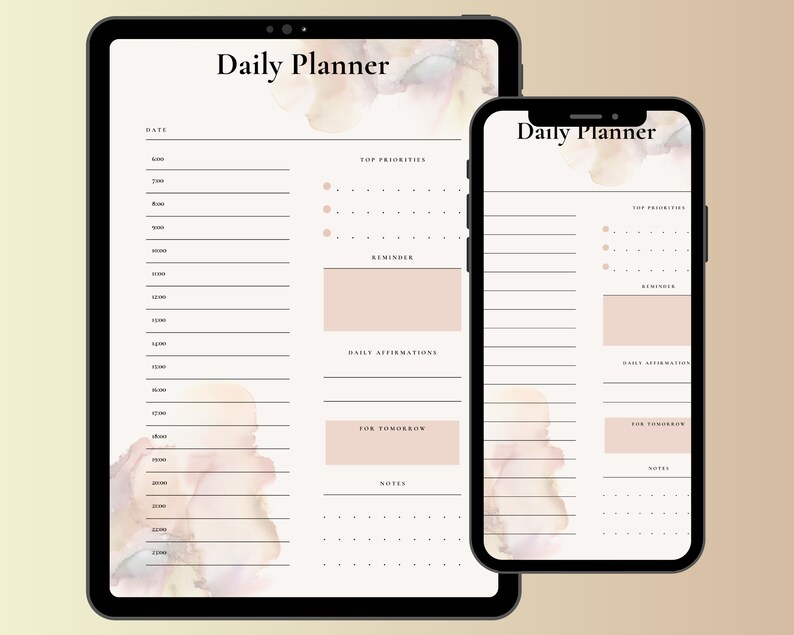 Daily Planner & Priorities List Reminder, Daily Affirmations Watercolor ...