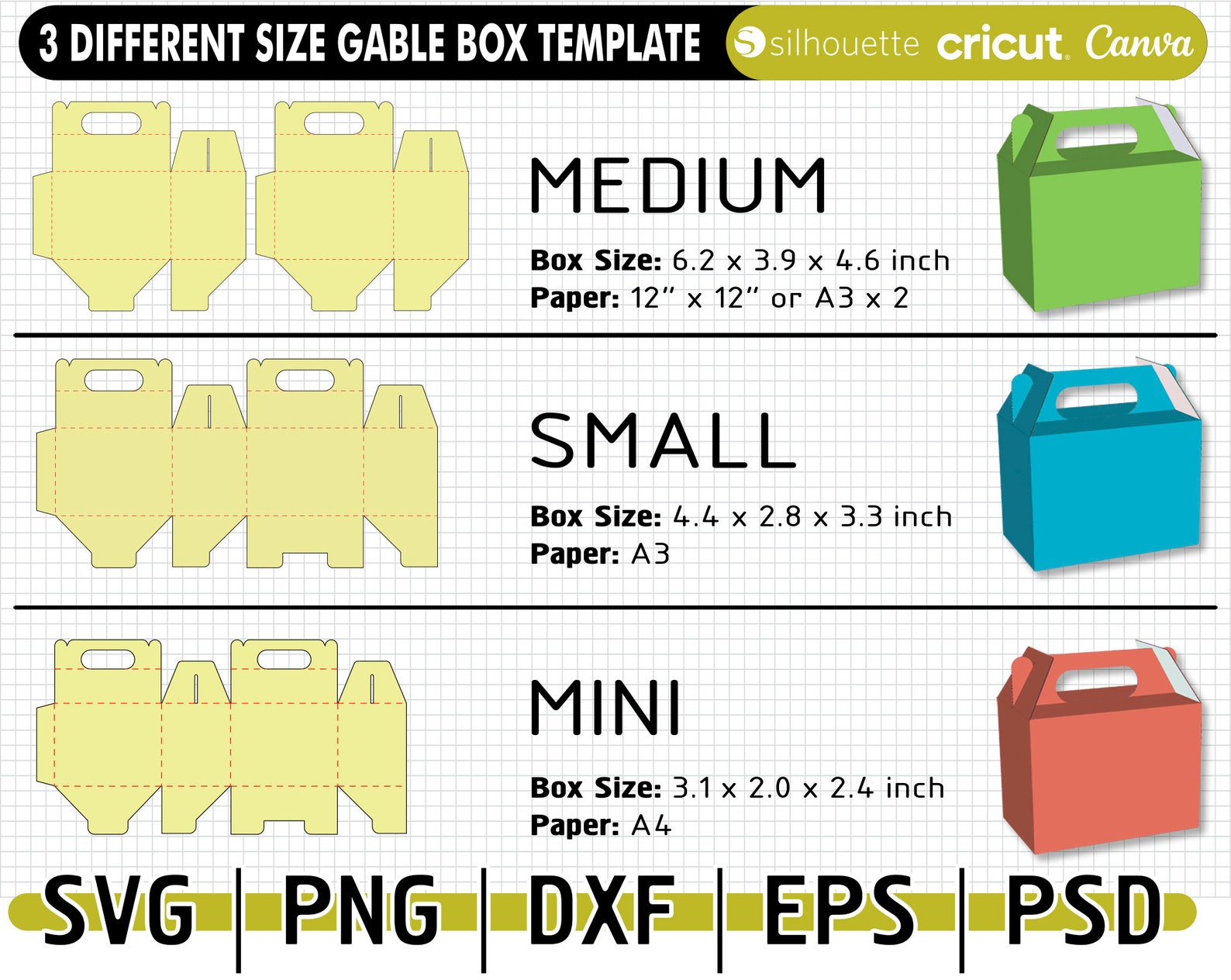 Gable Box Template Bundle, Gable Box Svg, Box Template, Gift Box Svg, 3 ...