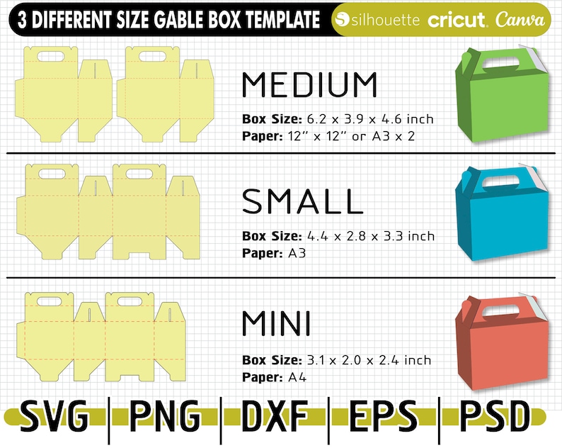 Gable Box Template Bundle, Gable Box Svg, Box Template, Gift Box Svg, 3 ...