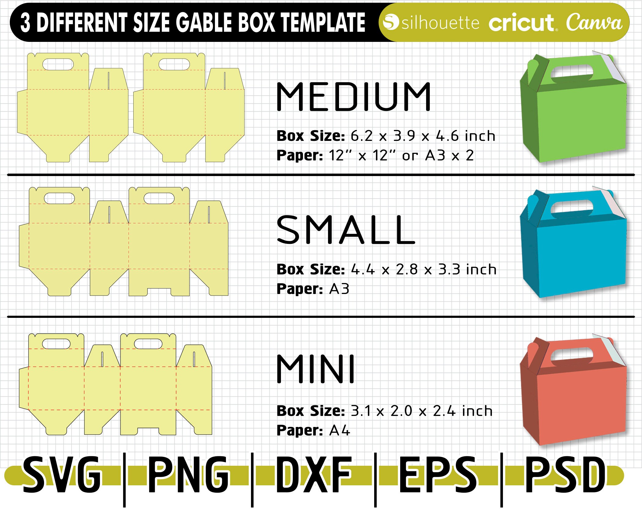 Gable Box Template Bundle, Gable Box Svg, Box Template, Gift Box Svg, 3 ...