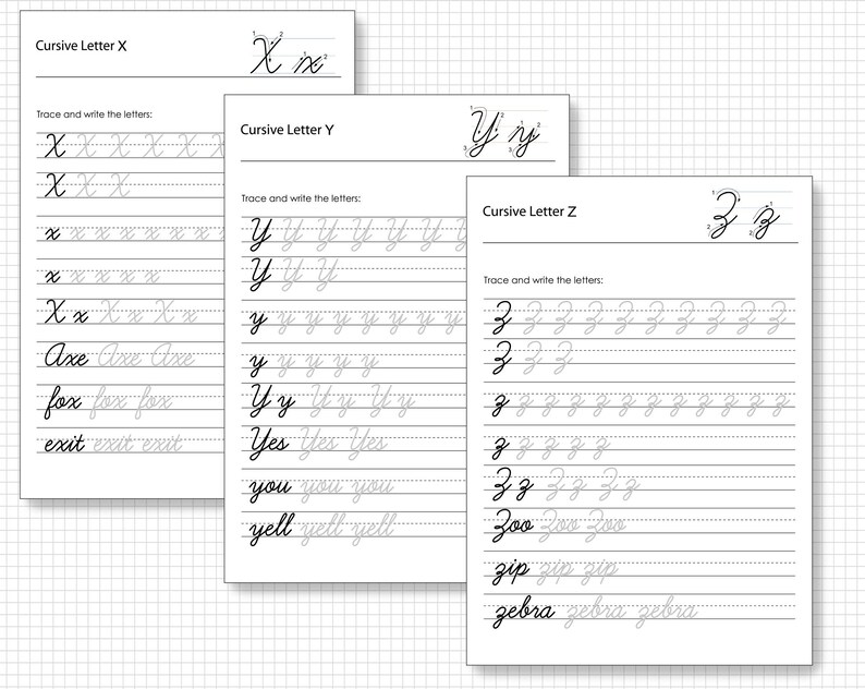 Printable Cursive Worksheets–26 Pages | for Middle School Kids and up ...