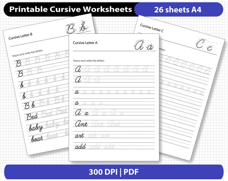 Printable Cursive Worksheets–26 Pages | for Middle School Kids and up ...