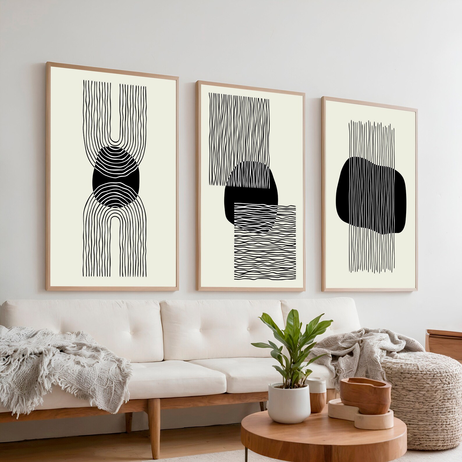 Boho Art Prints, Black and White Abstract Geometric Poster, Digital Art ...