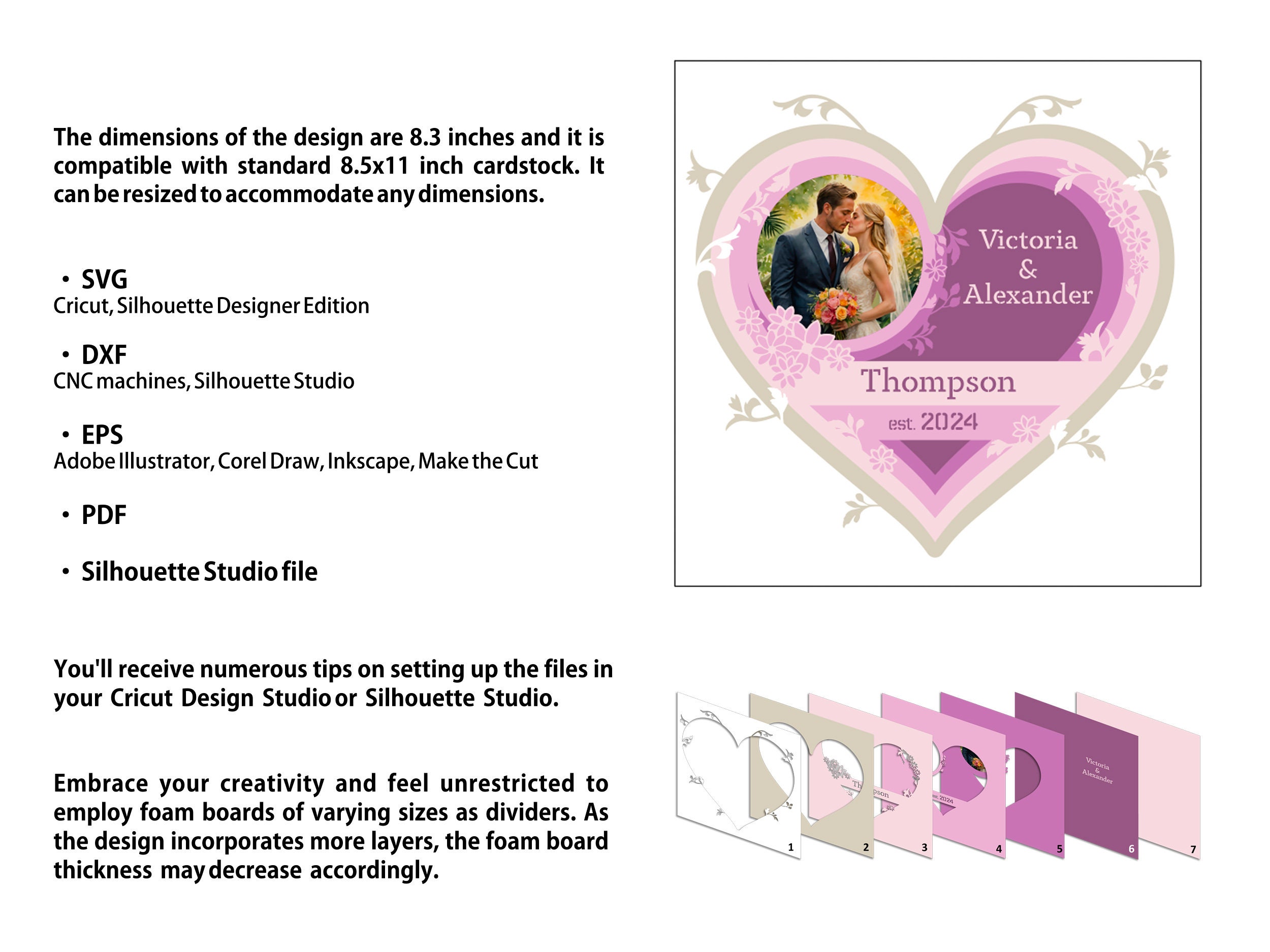 3D Personalized Marriage Shadow Box, Multilayered Paper Craft, Heart 3D ...
