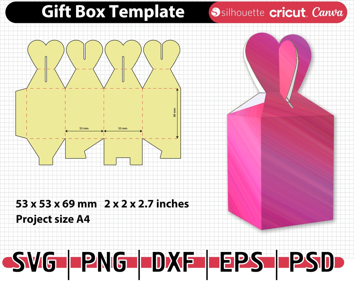Heart Box, SVG Gift Box Template, DXF Box, Packaging Box SVG, Box ...