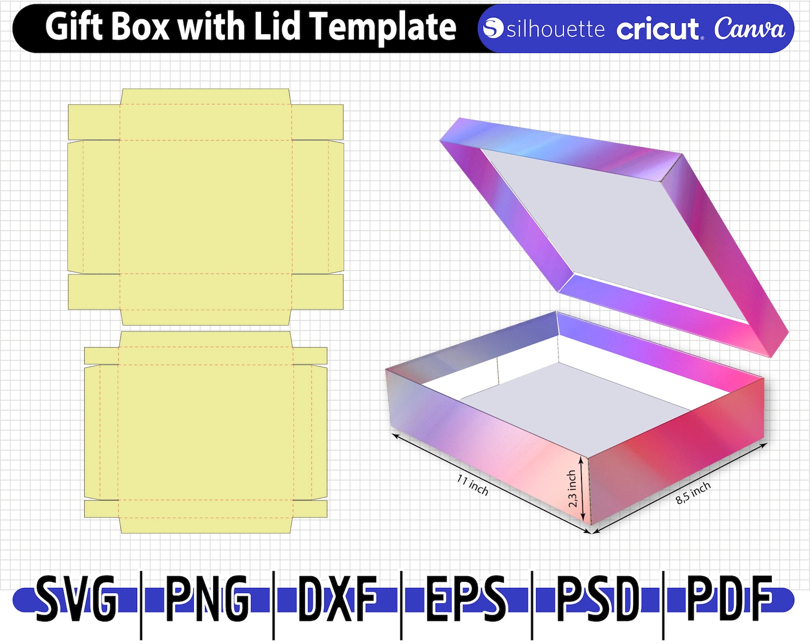 Gift Box With Lid Template, Box Cut Files, Square Box Svg, Earring Box ...