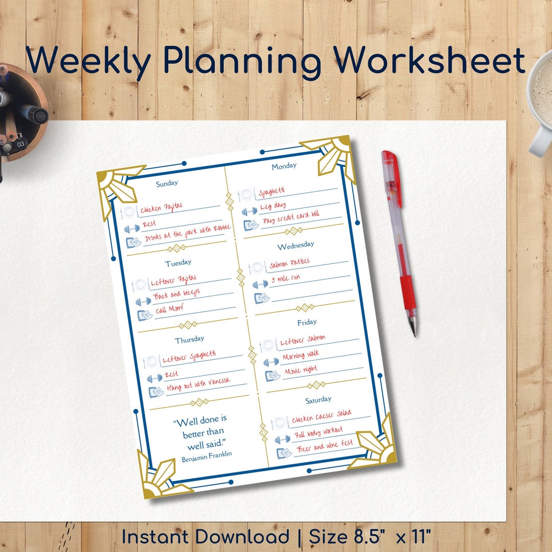 Weekly Planning Worksheet - Etsy