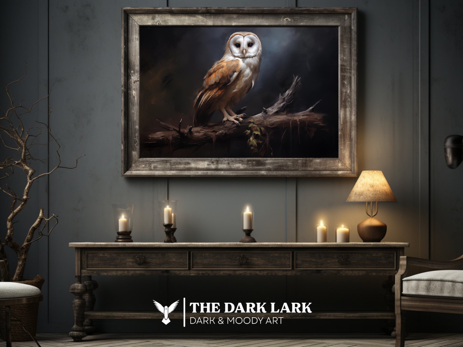 Barn Owl Painting PRINTABLE Digital Download Wall Art, Dark and Moody ...