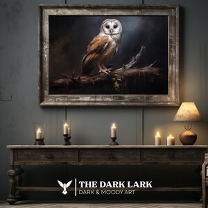 Barn Owl Painting PRINTABLE Digital Download Wall Art, Dark and Moody ...