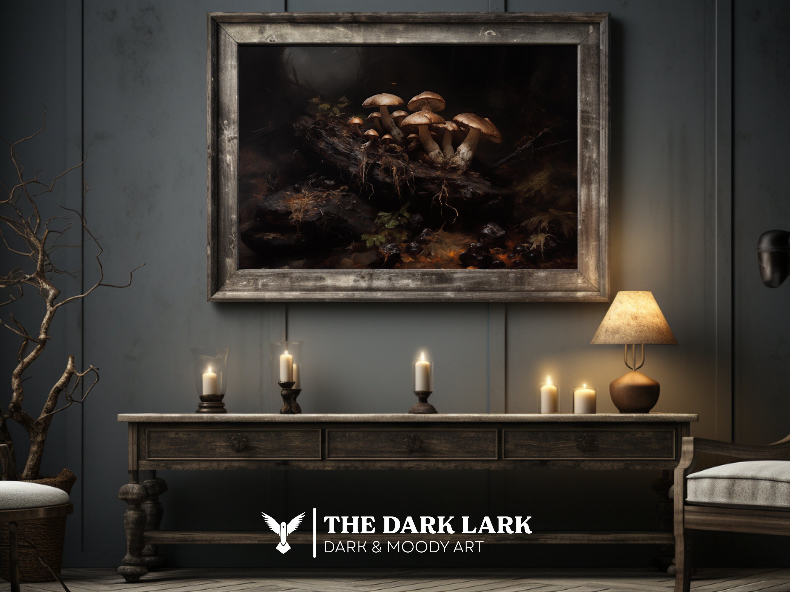 Forest Mushroom Oil Painting PRINTABLE Digital Download Wall Art, Dark ...