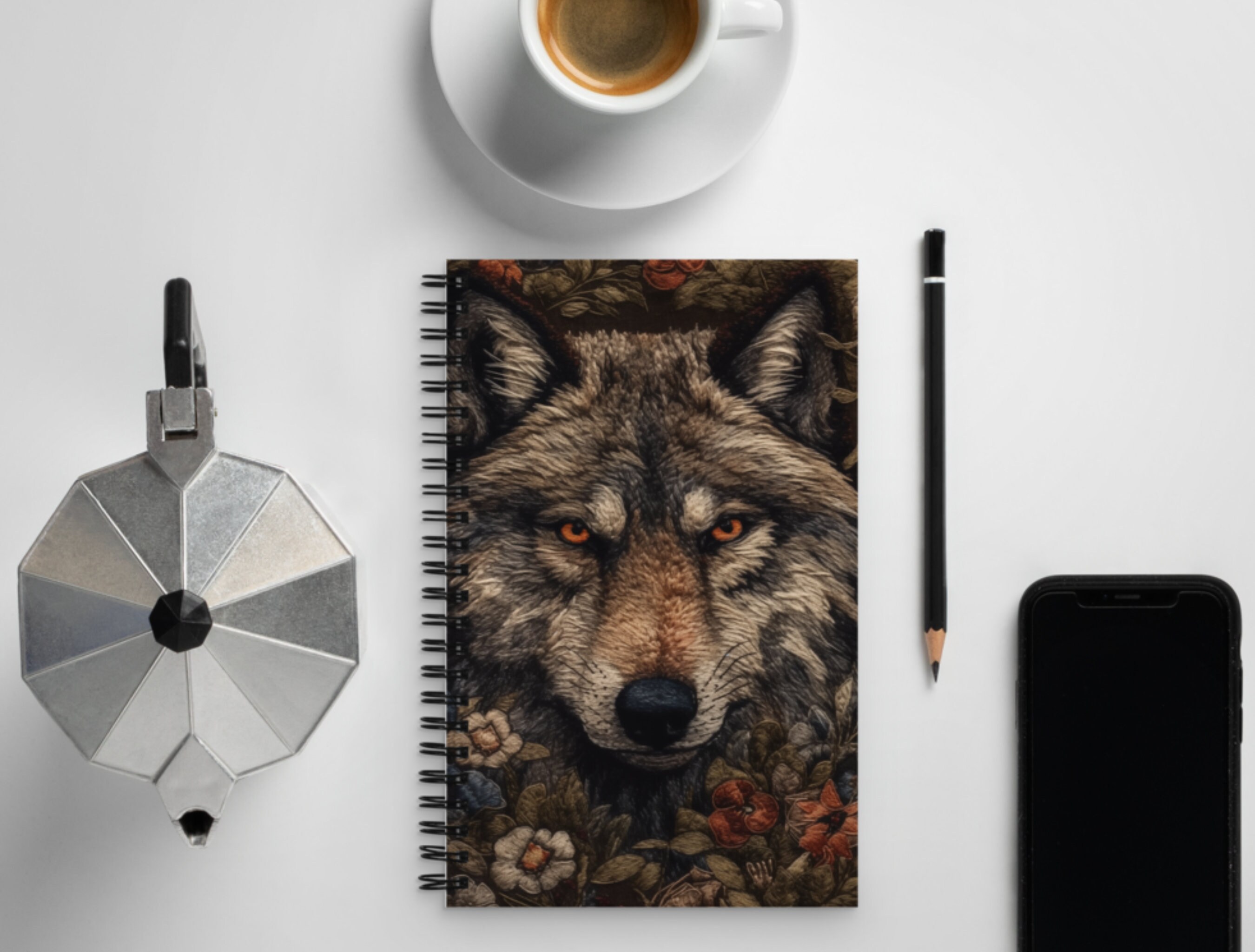Dark Moody Wolf Notebook Dark Academia Embroider Gothic Cottagecore ...