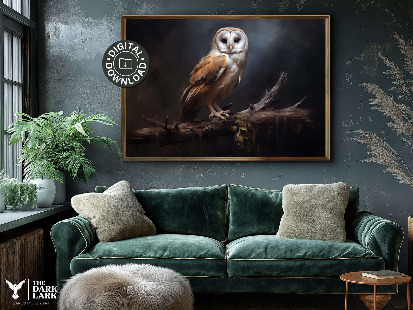 Barn Owl Painting PRINTABLE Digital Download Wall Art, Dark and Moody ...