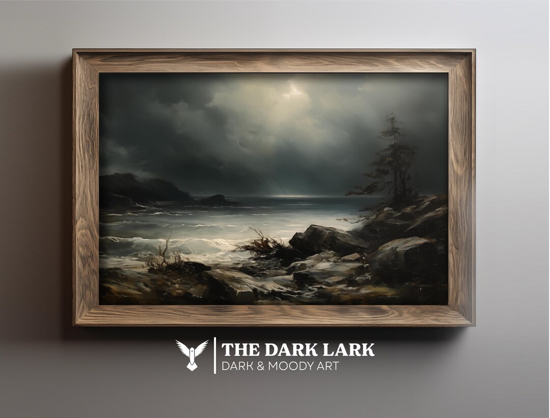 Night Ocean Oil Painting PRINTABLE Digital Download Wall Art, Dark ...