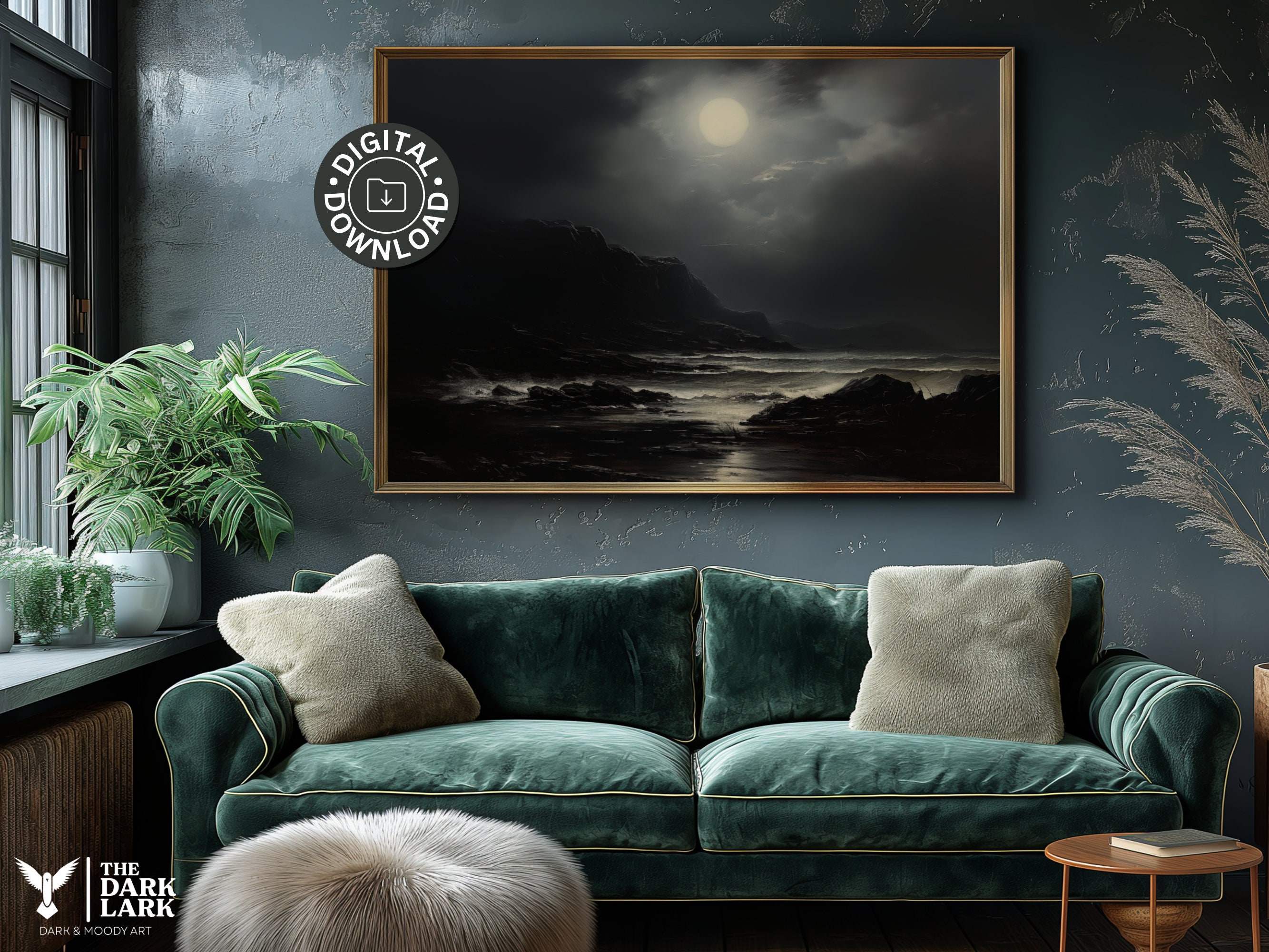 Midnight Ocean Oil Painting PRINTABLE Digital Download Wall Art, Dark ...