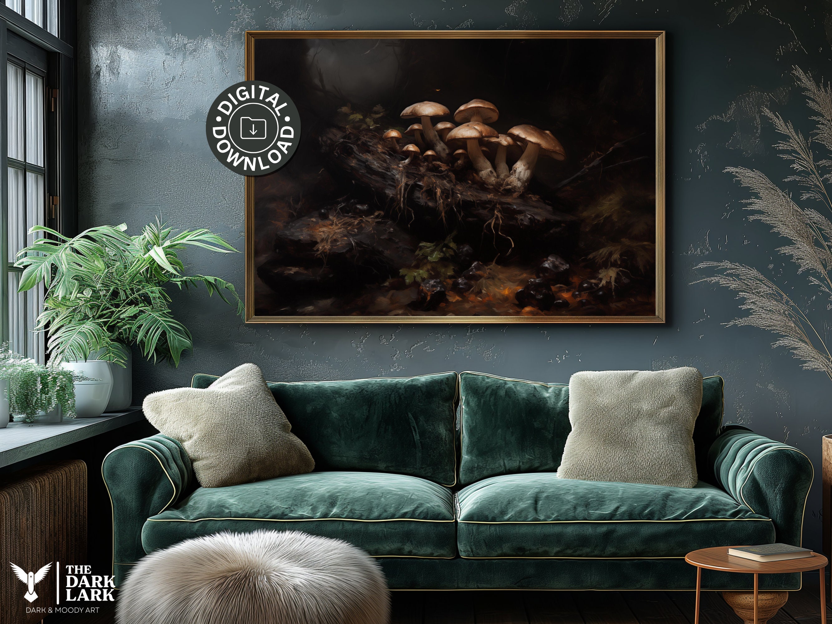 Forest Mushroom Oil Painting PRINTABLE Digital Download Wall Art, Dark ...