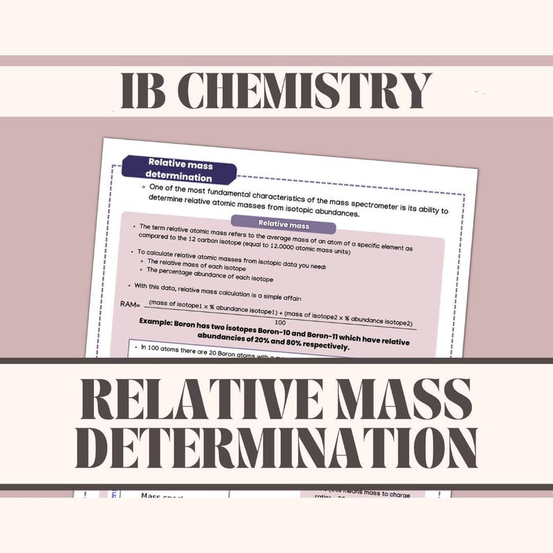 IB Chemistry Notes | Relative Mass Determination From Isotopic Data - Etsy