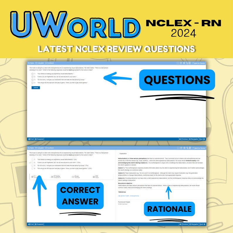 Complete Uworld NCLEX-RN 2024 Mental Health Questions Digital Download ...