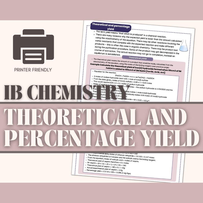 IB Chemistry Notes | Theoretical and Percentage Yield - Etsy