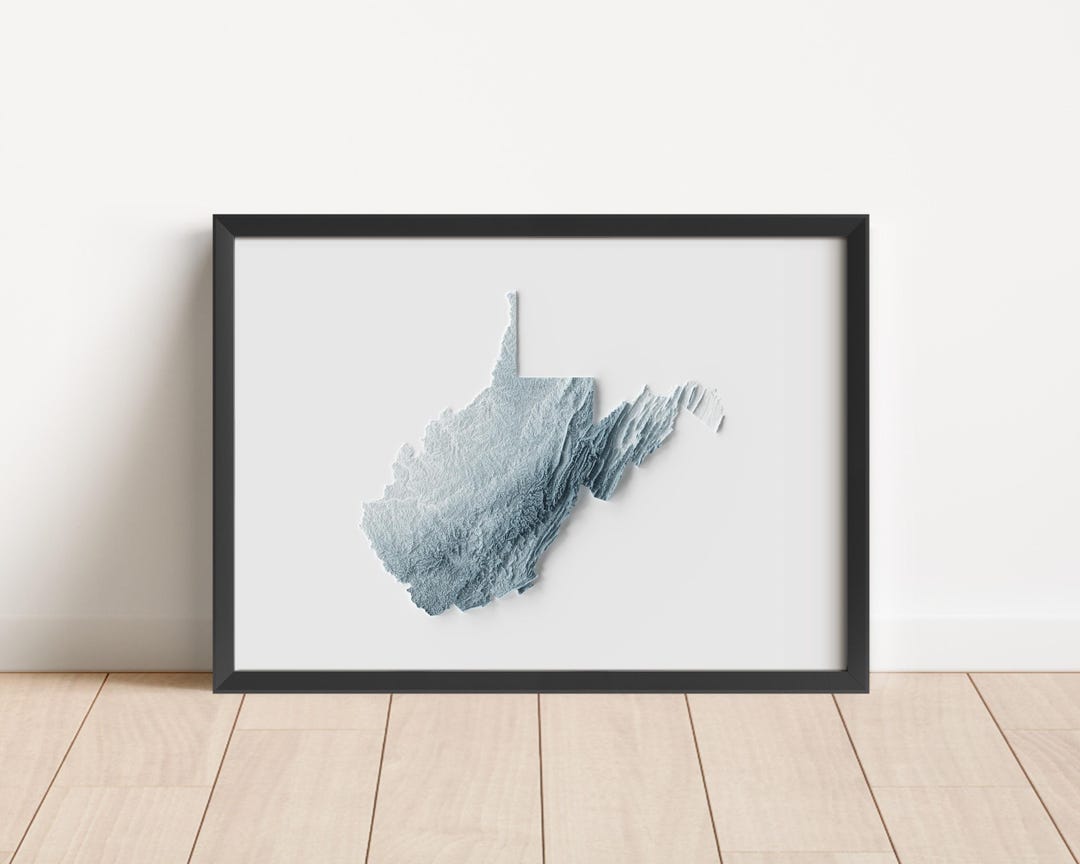 West Virginia Minimalist Relief Map Print - Topographic Map - Etsy
