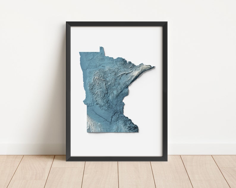 Minnesota Minimalist Relief Map Print Topographic Map Art Terrain ...