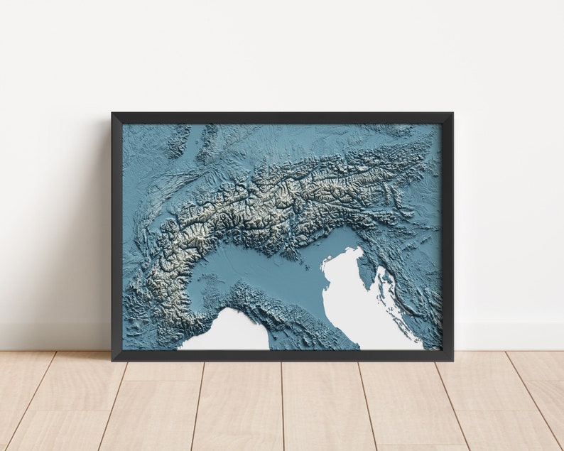 Alps Shaded Relief Map Print Topographic Map Art Terrain Relief ...