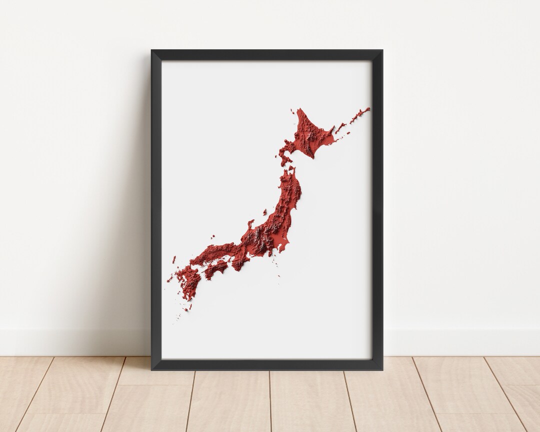 Japan Minimalist Relief Map Print Topographic Map Art Terrain Relief ...