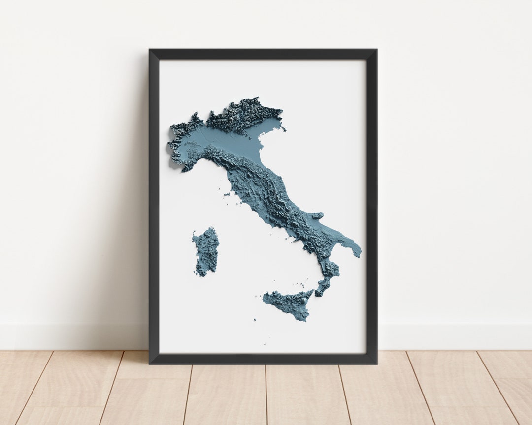 Mapa de relieve minimalista de Italia Topográfico Arte del mapa Terreno ...