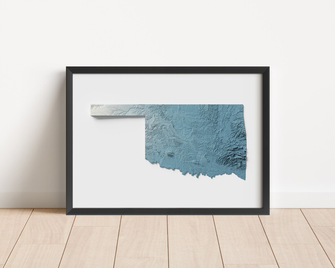 Oklahoma Relief Map Print - Topographic Map Art of Oklahoma - Etsy