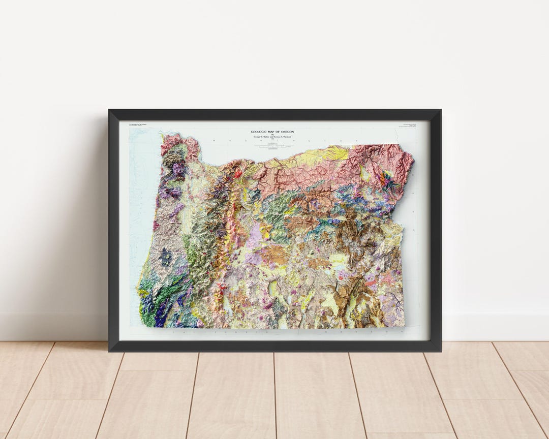 Oregon Vintage Geological Map Print - Topographic Relief Map of Oregon - Etsy