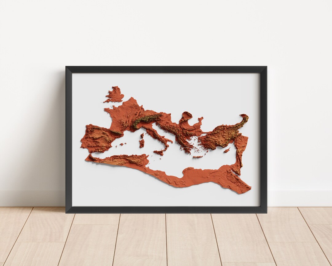 Roman Empire Minimalist Relief Map Print Topographic Map Art Terrain ...