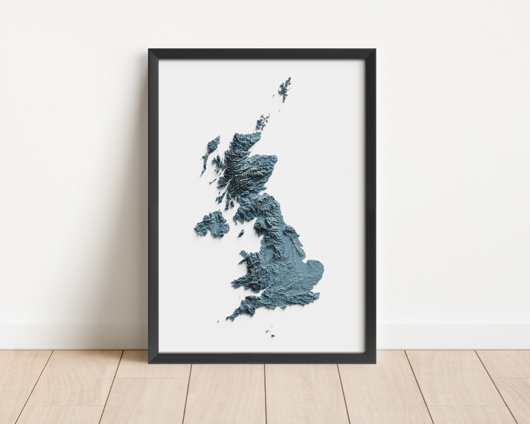 United Kingdom Minimalist Relief Map Print - Topographic - Map Art ...