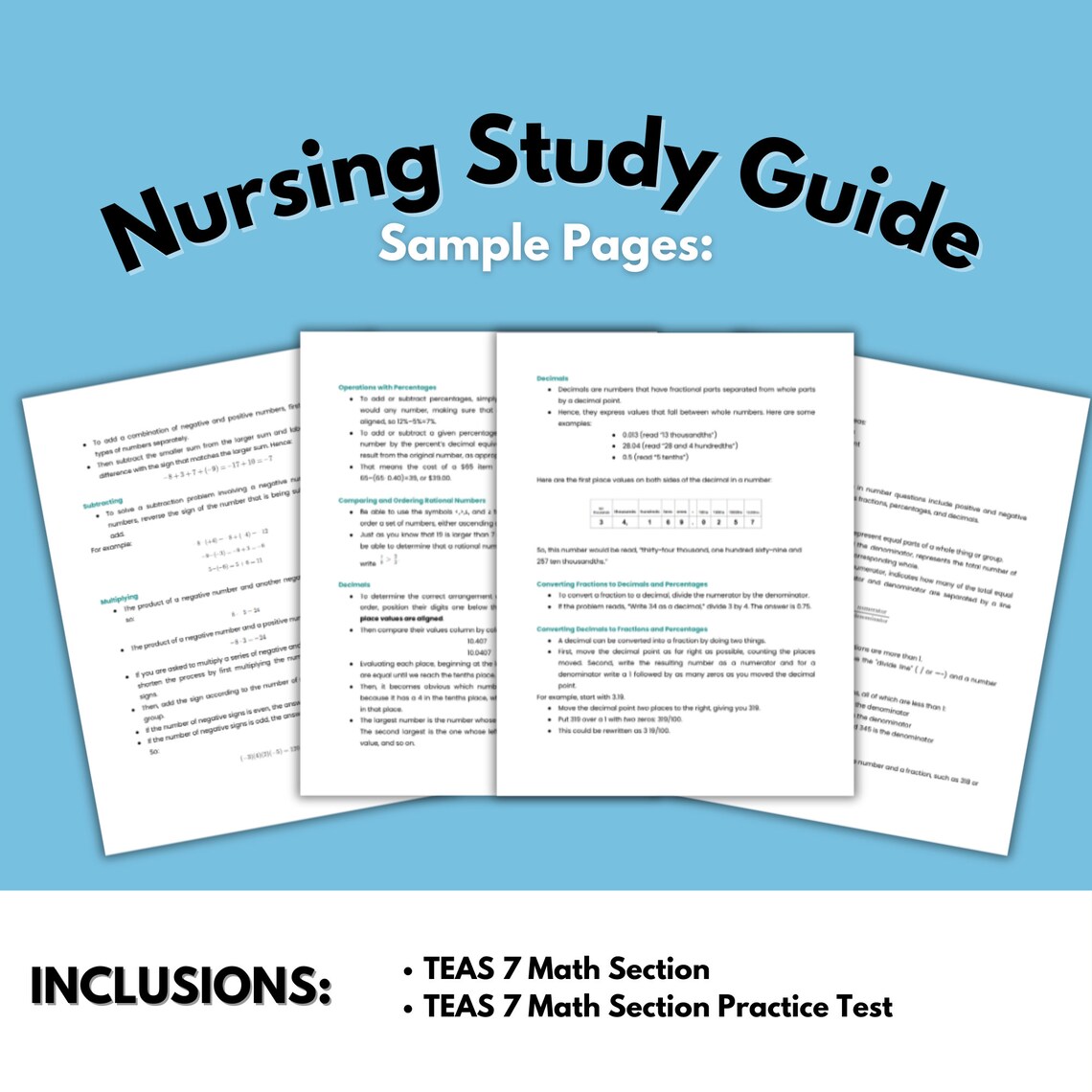 Math Section - TEAS Exam 7 | Nursing School | Study Guide Posters ...