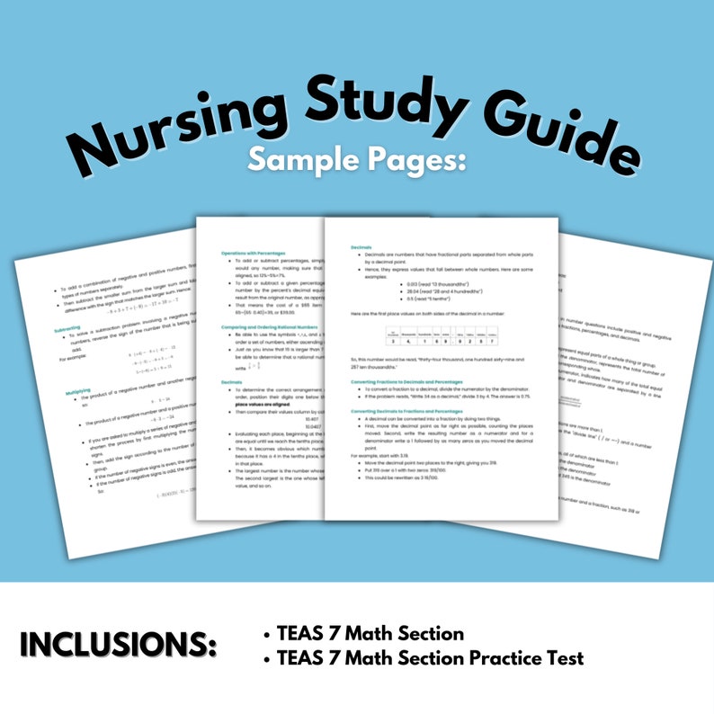 Math Section - TEAS Exam 7 | Nursing School | Study Guide Posters ...