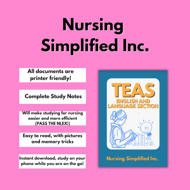 English Section - TEAS Exam 7 | Nursing School | Study Guide Posters ...