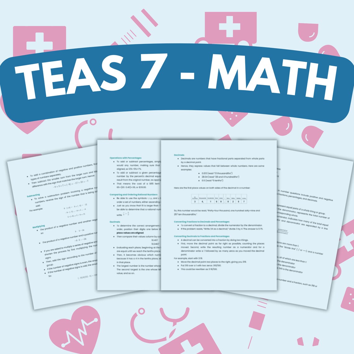Math Section - TEAS Exam 7 | Nursing School | Study Guide Posters ...