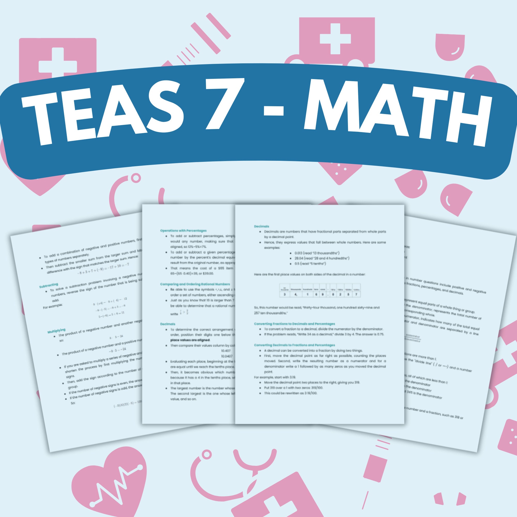 Math Section - TEAS Exam 7 | Nursing School | Study Guide Posters ...