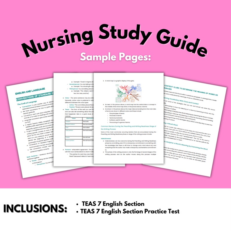 English Section - TEAS Exam 7 | Nursing School | Study Guide Posters ...