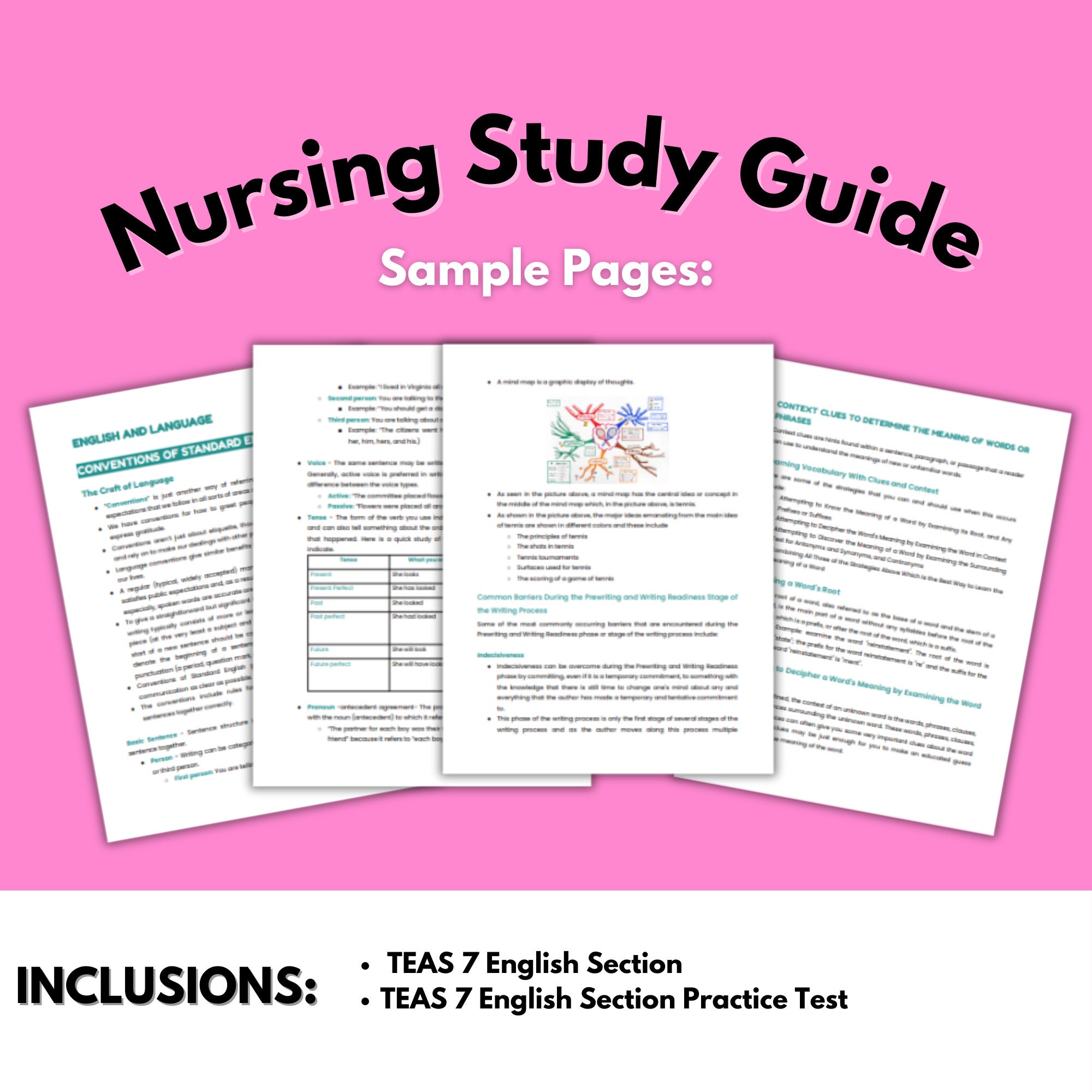 English Section - TEAS Exam 7 | Nursing School | Study Guide Posters ...