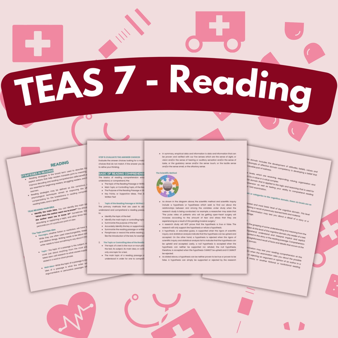 Reading Section - TEAS Exam 7 | Nursing School | Pre Med |study Guide ...