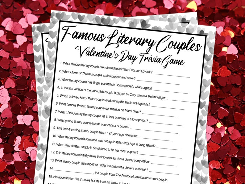 Valentines Day Trivia Printable Valentines Game Galentines Day Famous ...