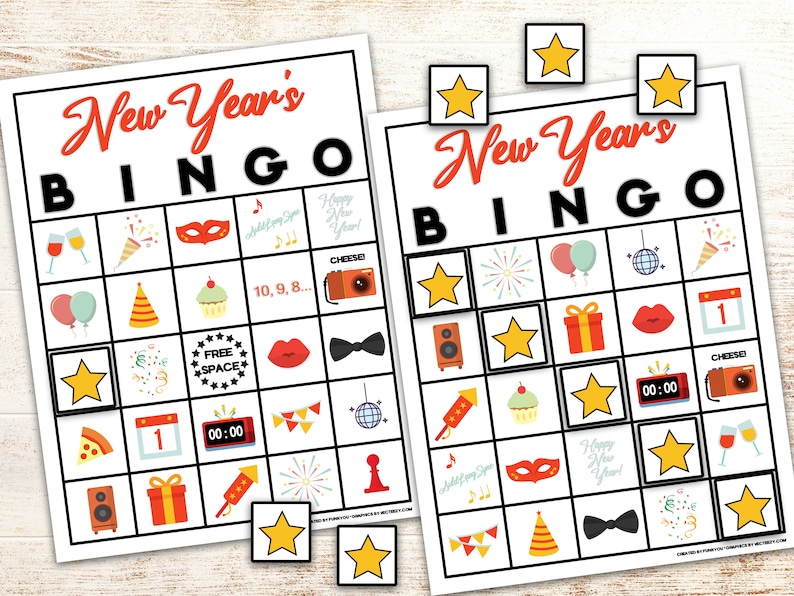New Years Eve Bingo Printable Game | 2024 BINGO Game Cards | Sylvester ...