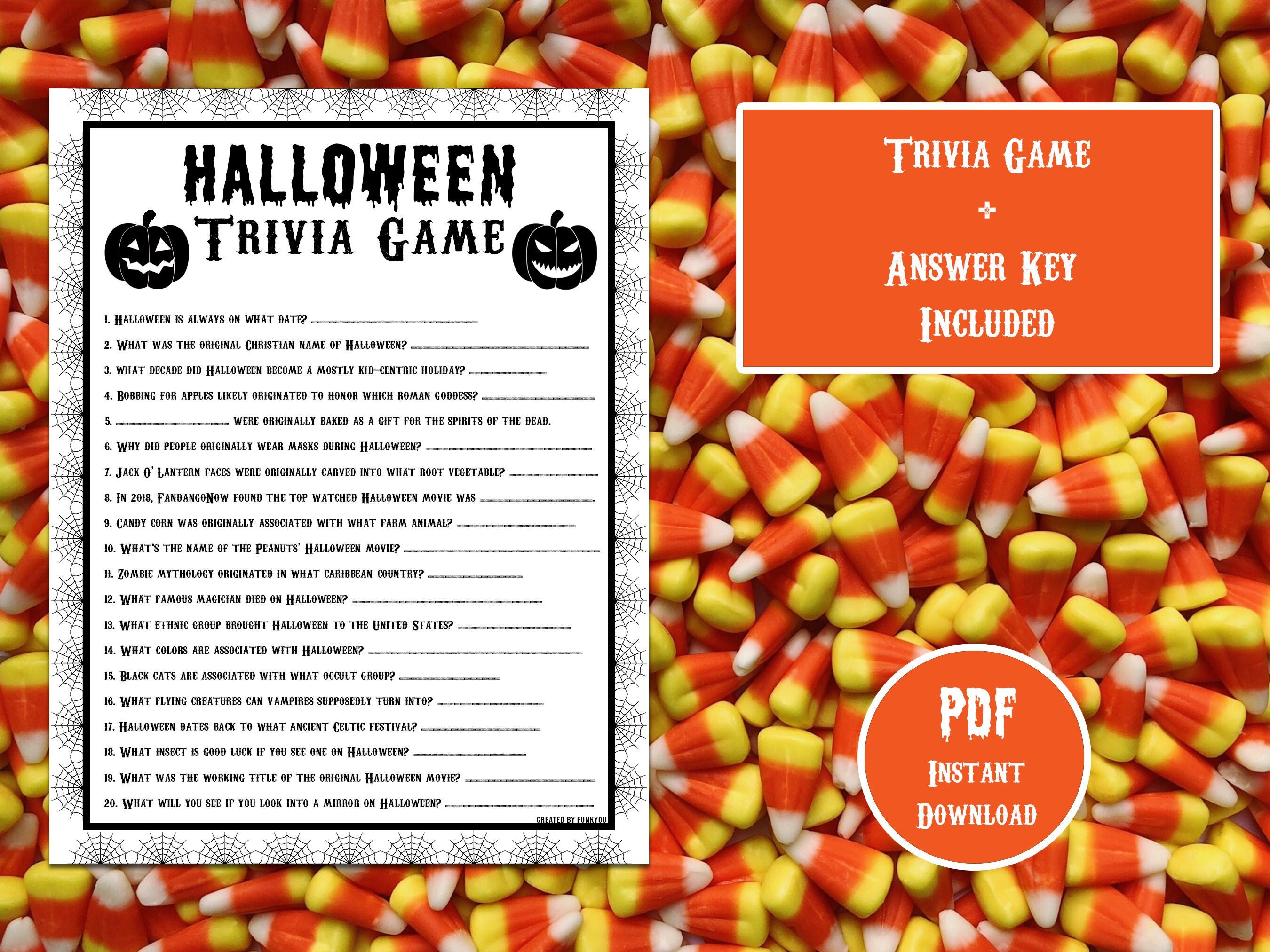 Halloween Trivia Game Printable Adult Halloween Party Game Halloween ...