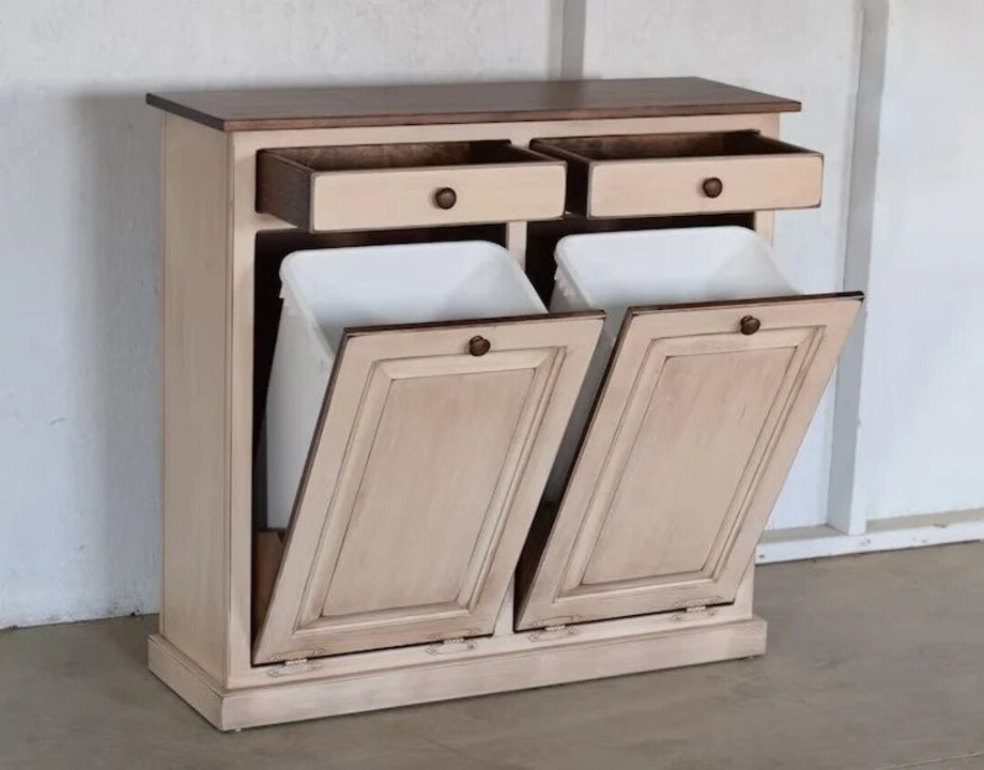 Extra Large Trash Bin Furniture Cabinet With Two Garbage Cans Amish ...